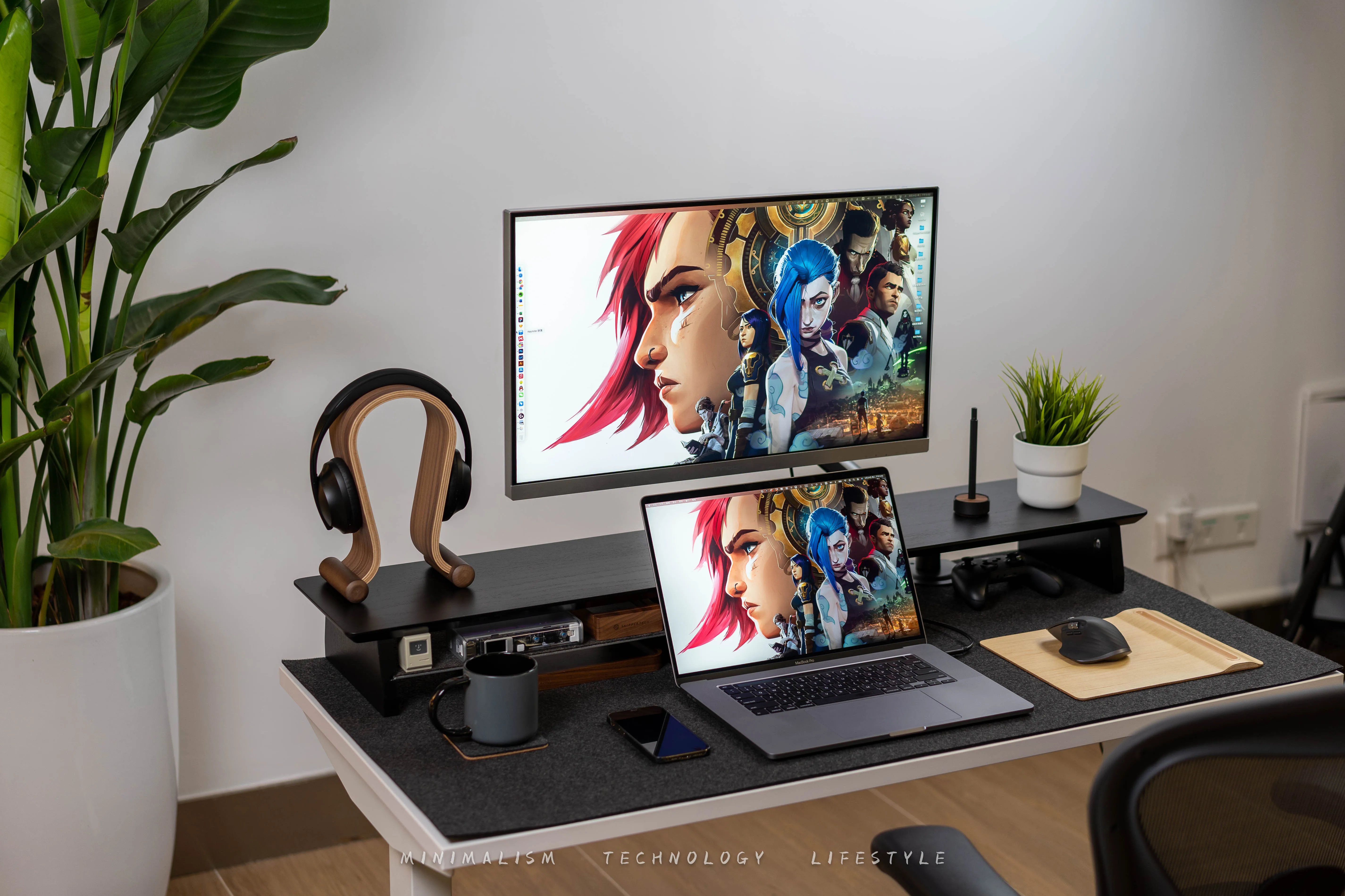 SAMDI Dual Monitor Stand - Stylish & Functional Oak Wood