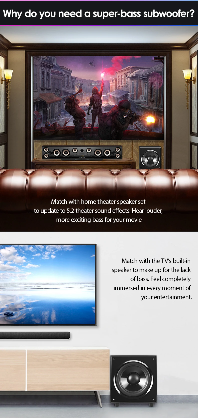 Portable 10 Inch Active Subwoofer - 250W Wireless System