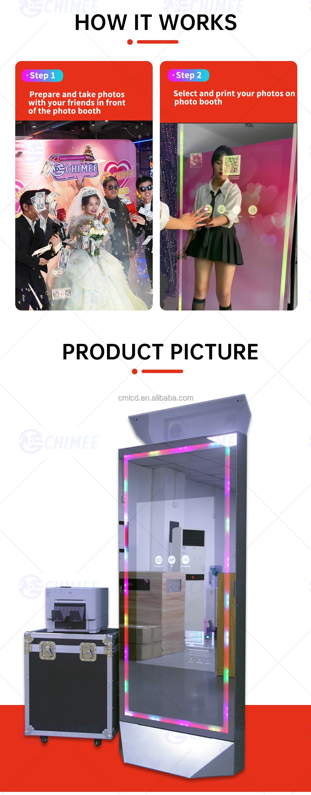 70 Inch Magic Mirror Photo Booth 43 Inch LCD Touch Screen Monitor Selfie Machine Kiosk Flash ...