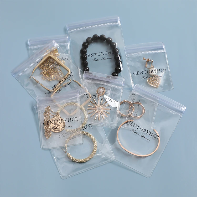 Custom Gold Foil Logo Mini Pvc Plastic Jewelry Pouch Cosmetic Slide Zip ...