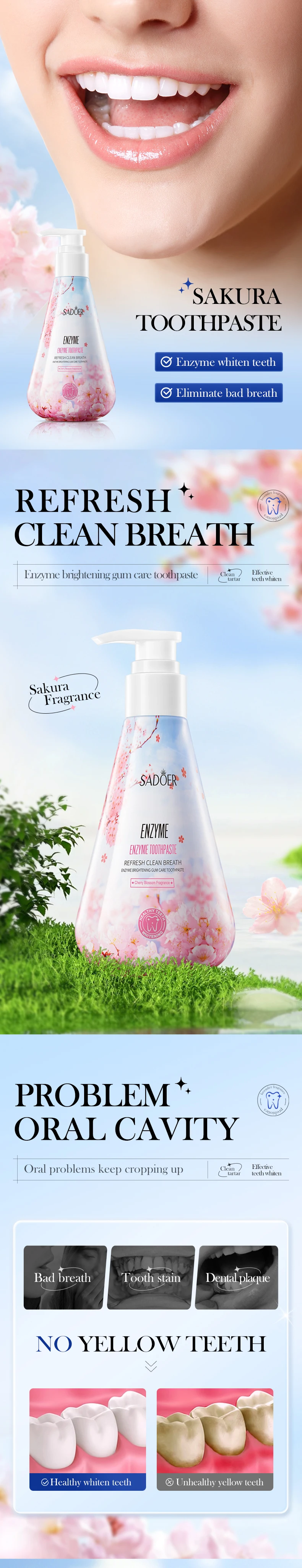 Sadoer 24k Gold Nicotinamide Toothpaste Probiotic Whitening Freshens ...