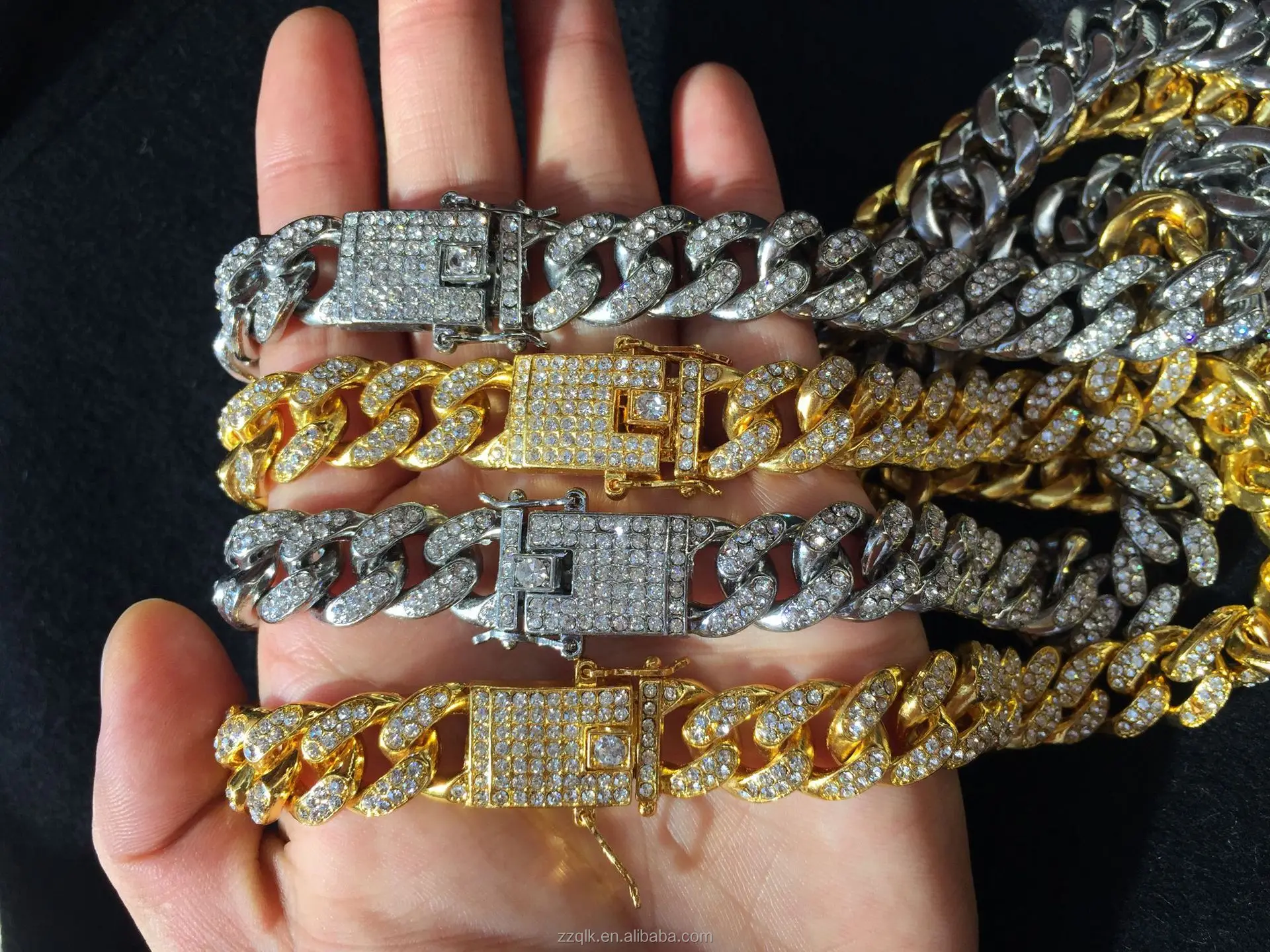 Hip-hop Gold Cuban Moissanite Link Chain Necklace Men's Full Diamond ...