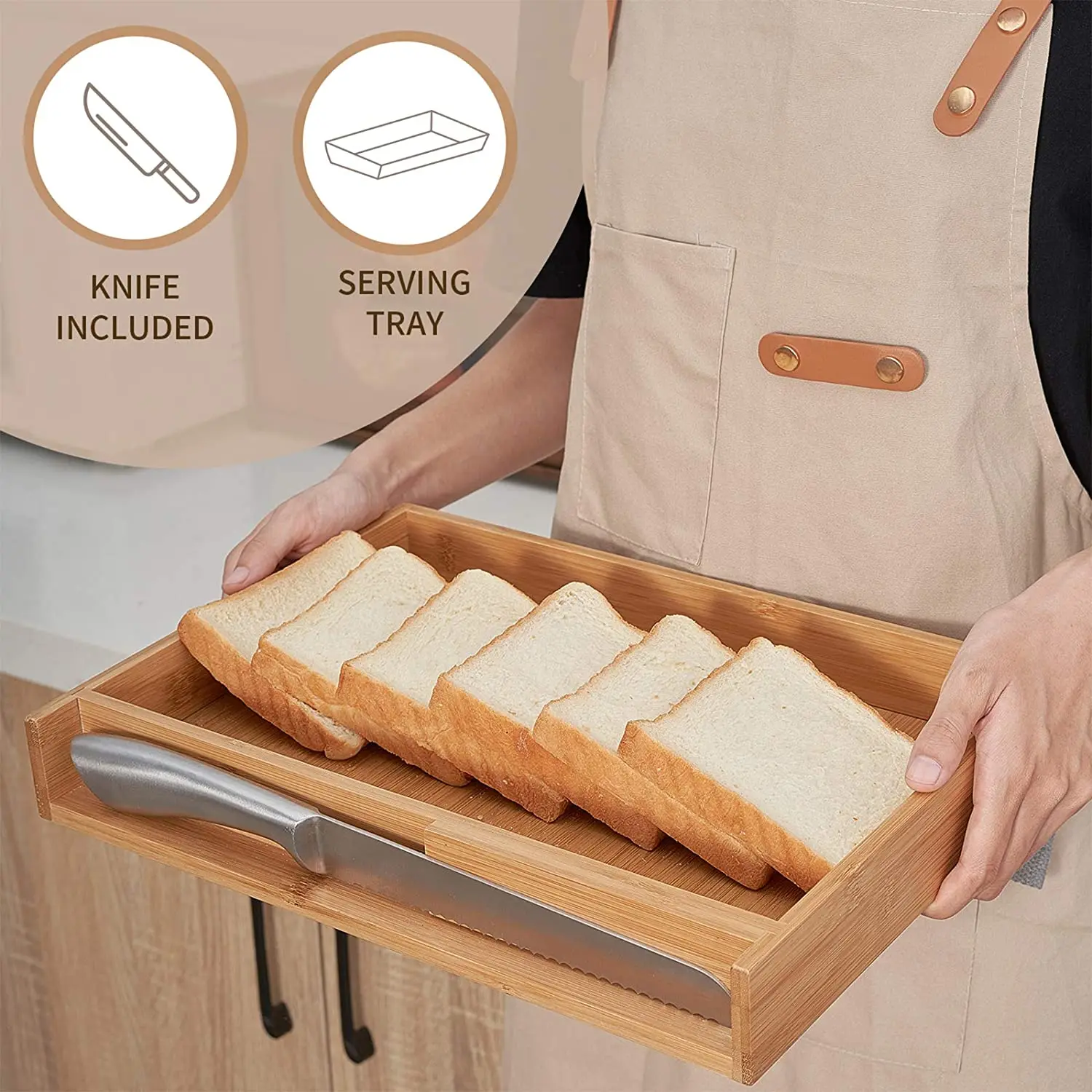 Multifunctional Wooden Bread Slicer Wood Cutting Board Manual Bamboo ...