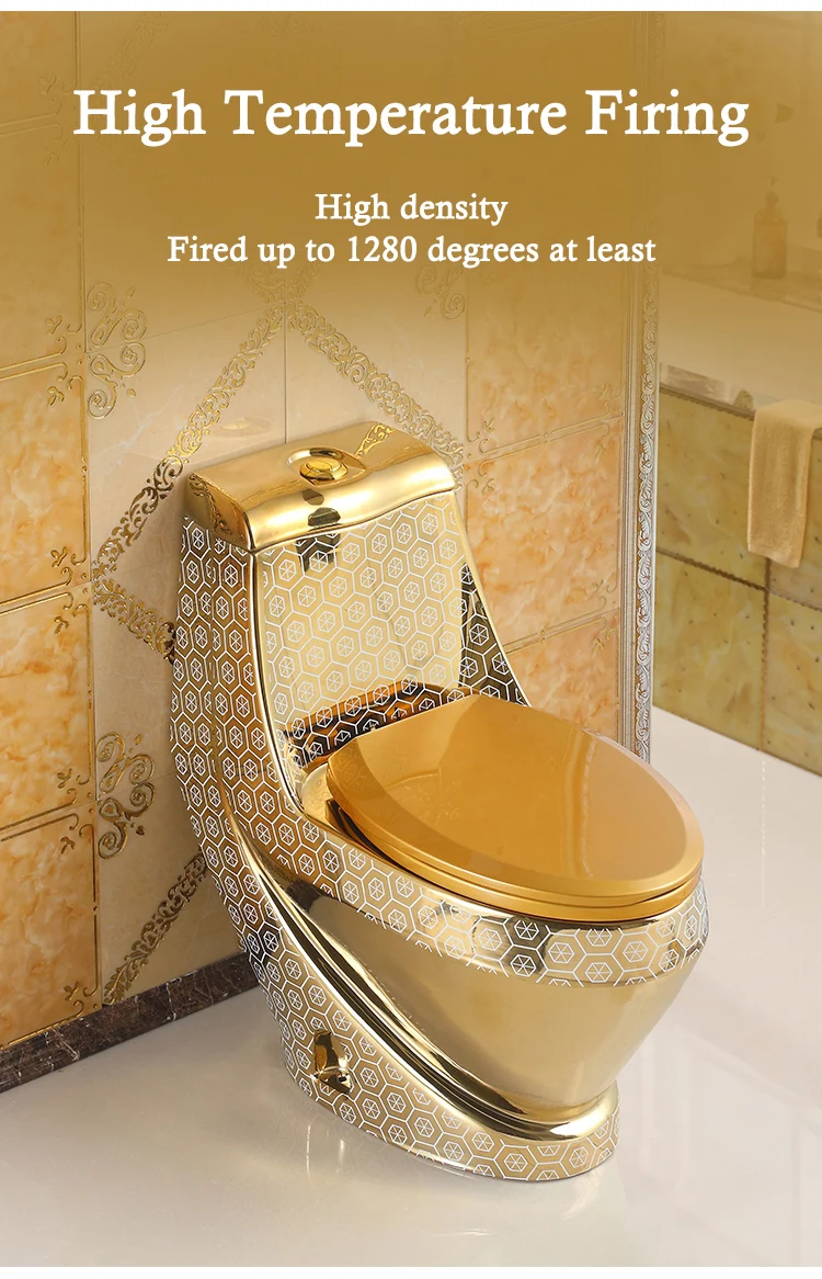 Plating Gold Color One-Piece Toilet Bowl Set & Pedestal Sink