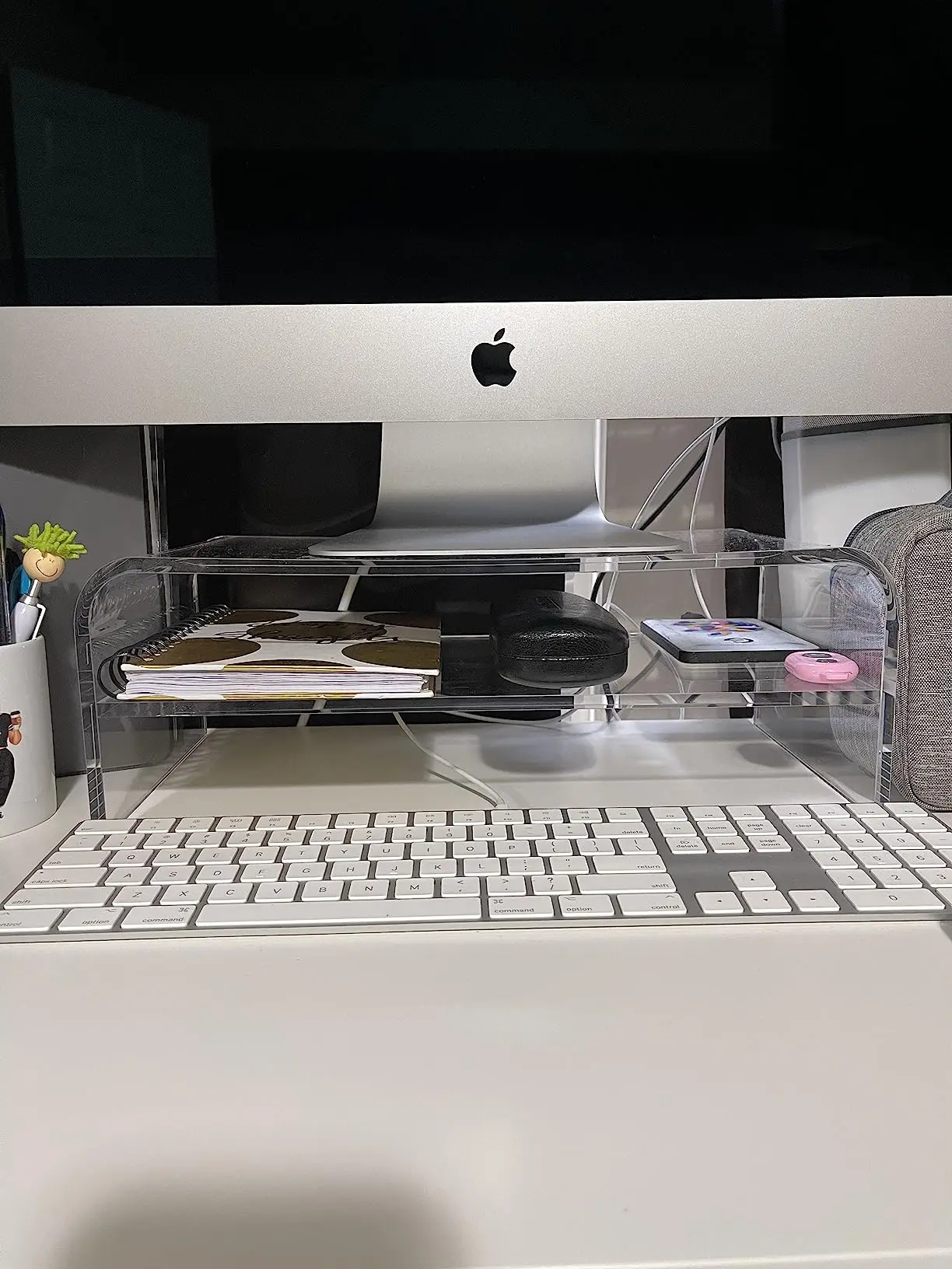 2-Tier Clear Acrylic Monitor Stand Riser Computer Desk Organizer Shelf ...