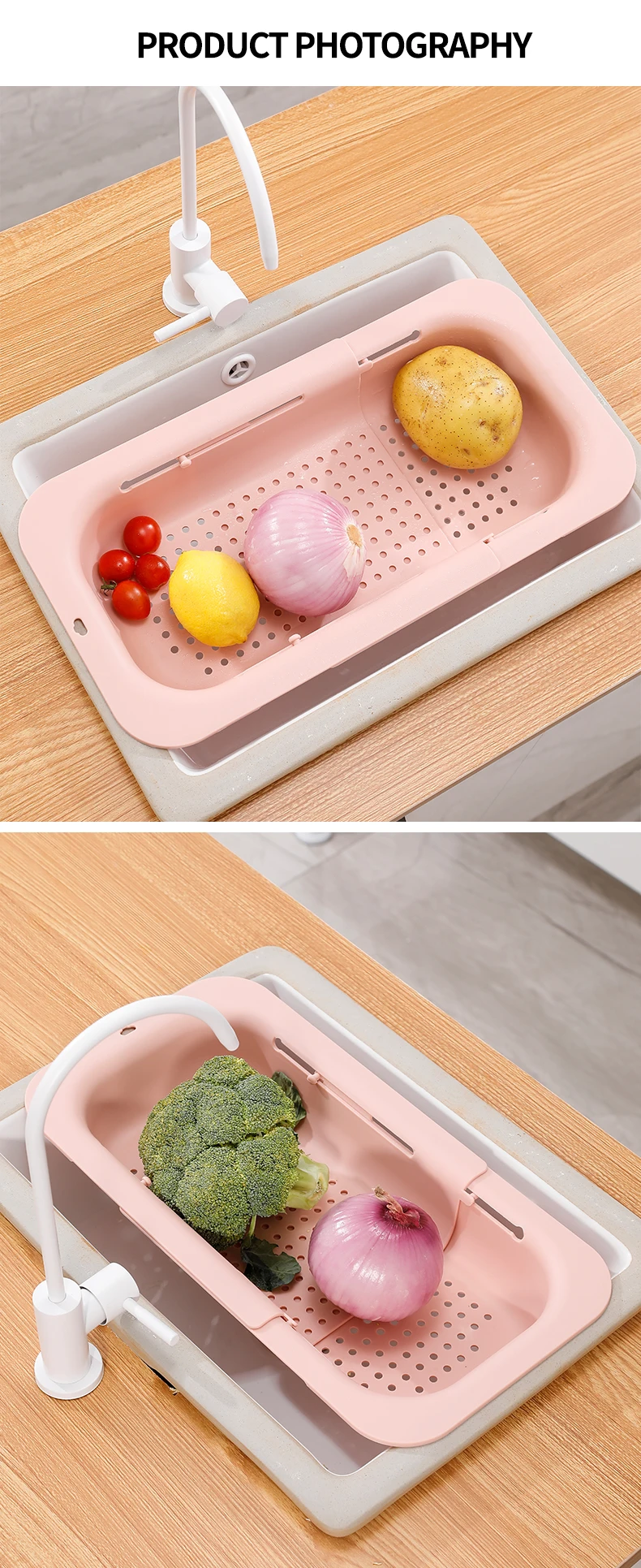 Kitchen Wash Vegetables Fruits Strainer Rack Collapsible Extendable ...