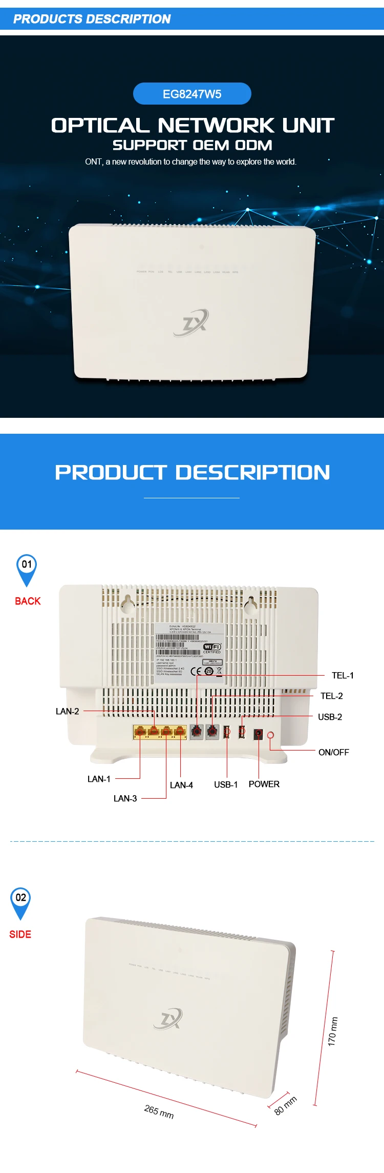 Cheaper Ftth Onu Ont Eg8247w5 Eg8247w Gpon With 2pots+4ge+2.4g 5g Wi ...