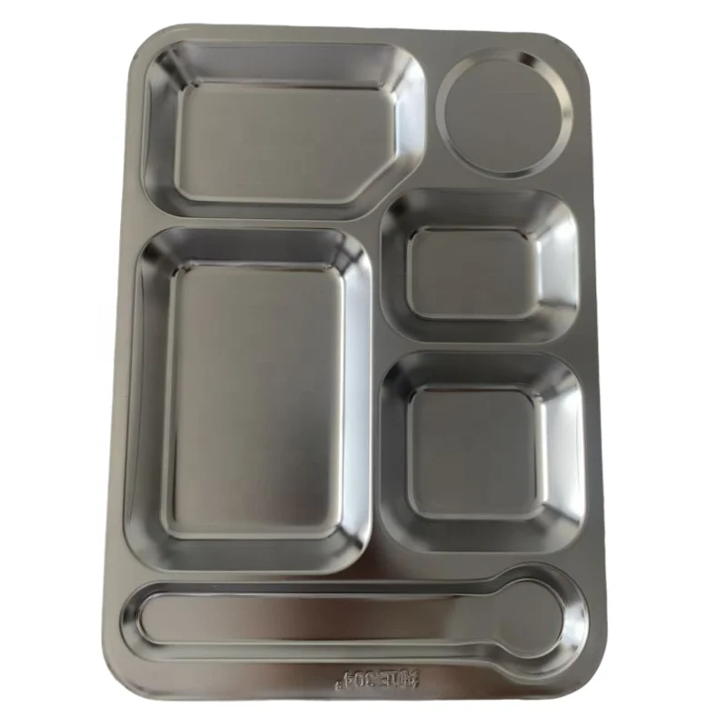 Metal School Stainless Steel 6 Compartment Divided Fast Food Mess Tray ...