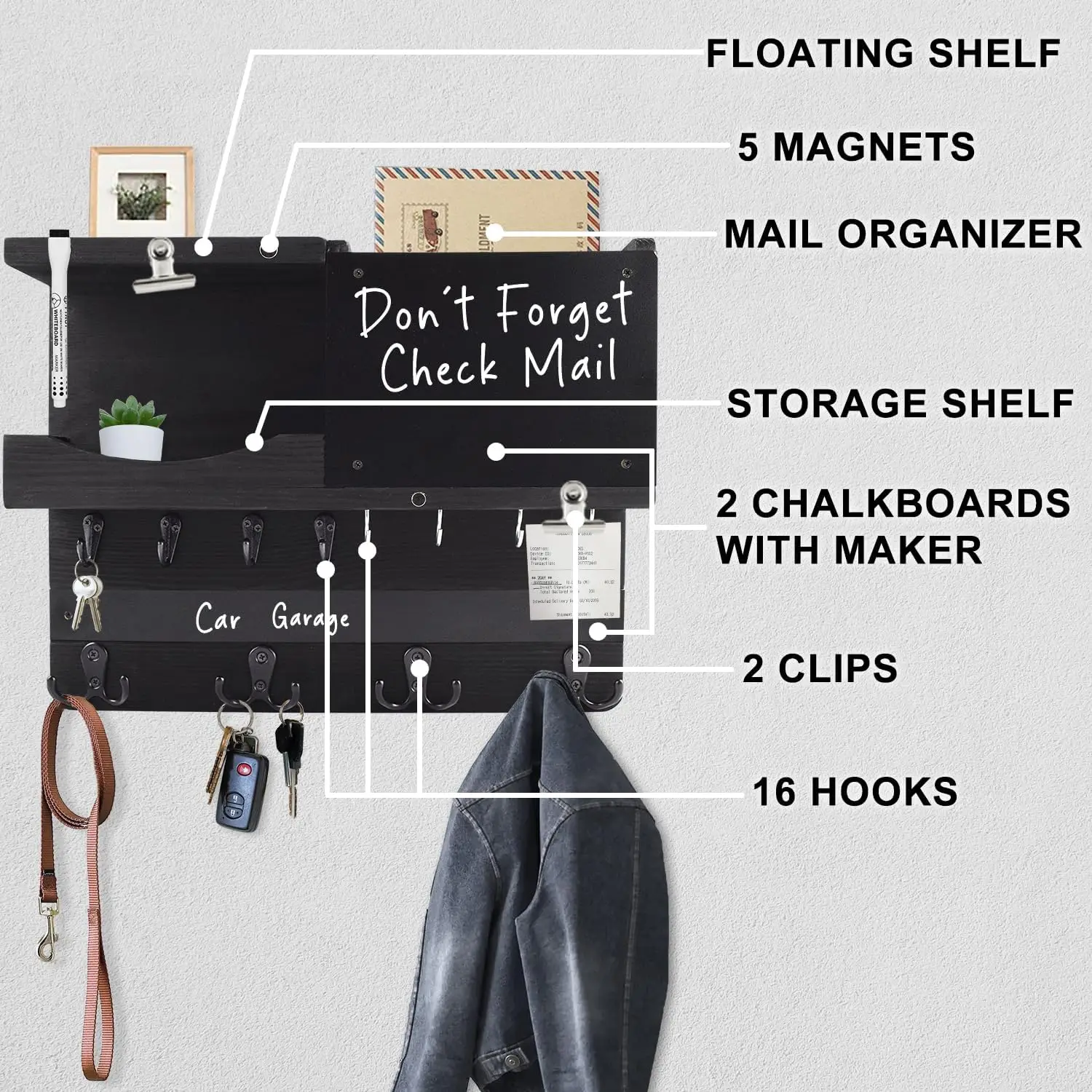 Customized Color Rustic Mail And Key Wood Holder For Wall With ...