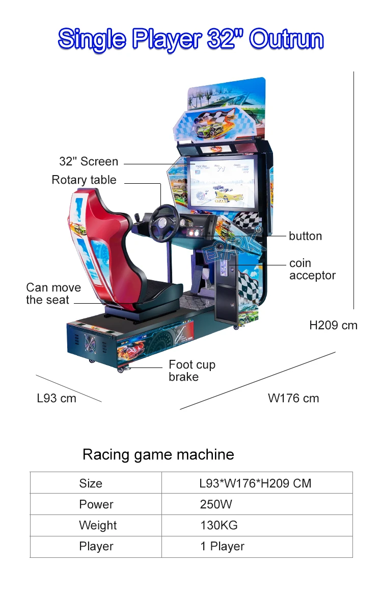 Epark Coin Operated Arcade Car Racing Game Machine Indoor Amusement ...