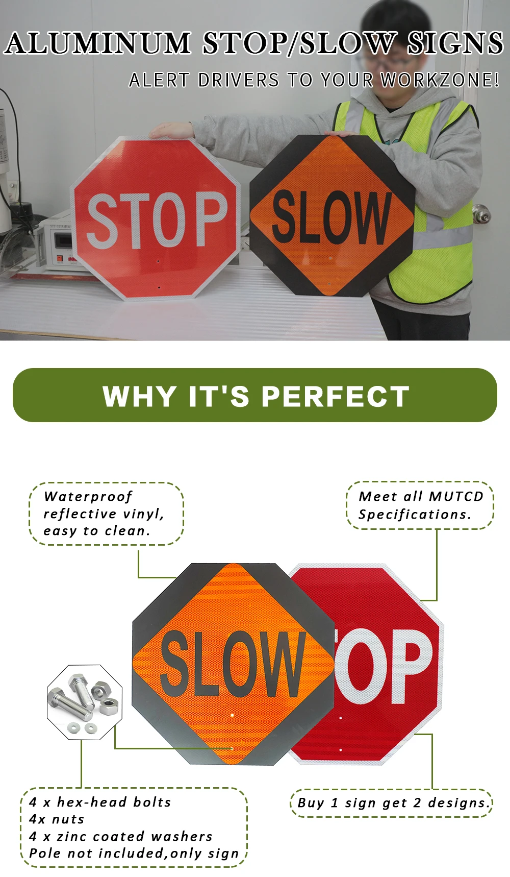 Telescoping 24" Stop/Slow Paddles Features Octagonal Sign Flexible Road ...