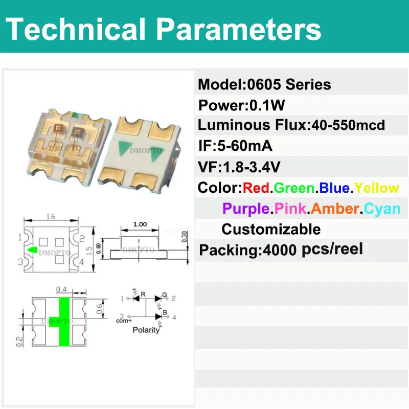 1615 RGB SMD LED Lamp Full-Color 100mcd Highlight with White Red Blue ...