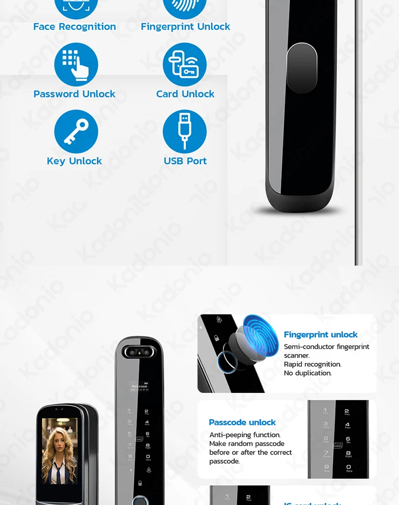 Kadonio Smart Door Lock With Electronic Keypad Nfc 3d Face Recognition ...