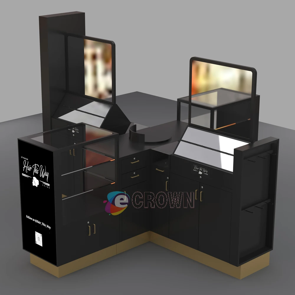 Custom Salon Kiosk Design Marble Decorated Showcase Top Counter Cooling ...