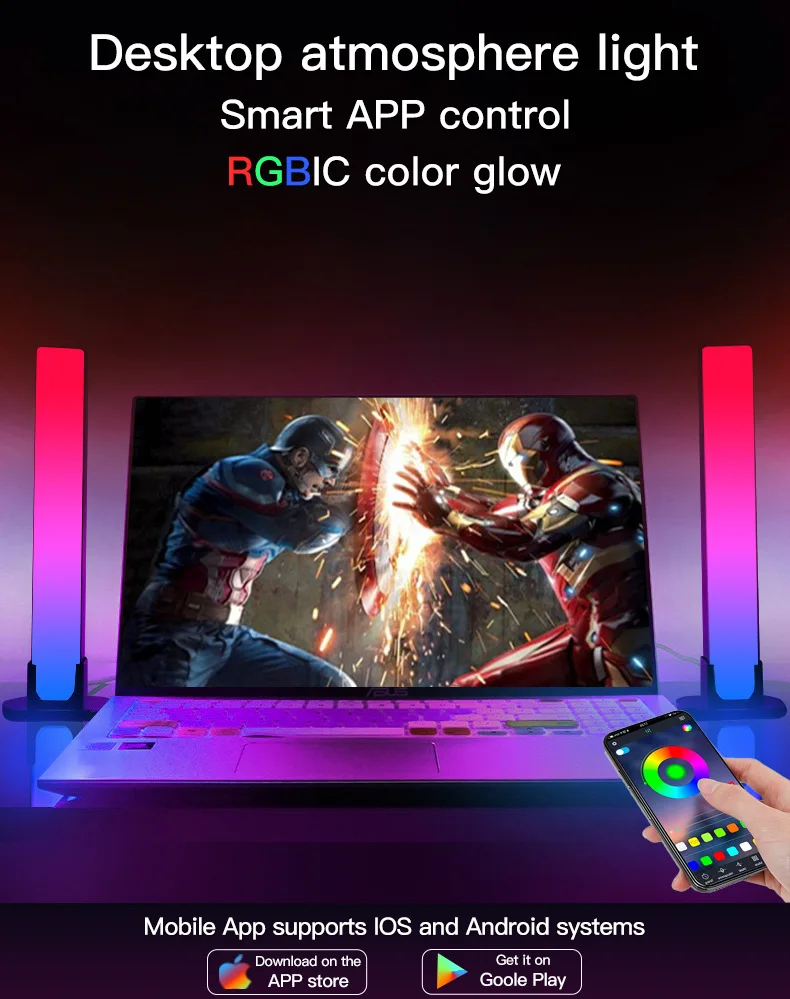 Smart Light Bar RGBICWW Smart LED Light 12 Scene Modes and Music Mode ...