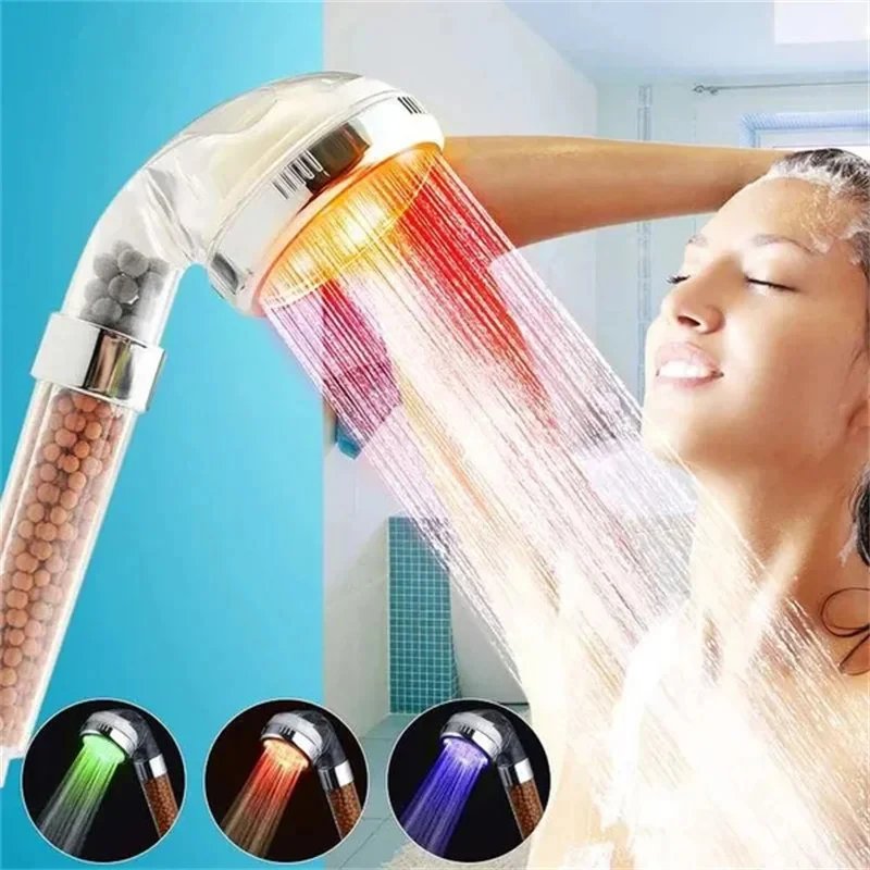 Ys51 Spa 3 Colors Led Shower Head Temperature Sensor Light Water Flow ...