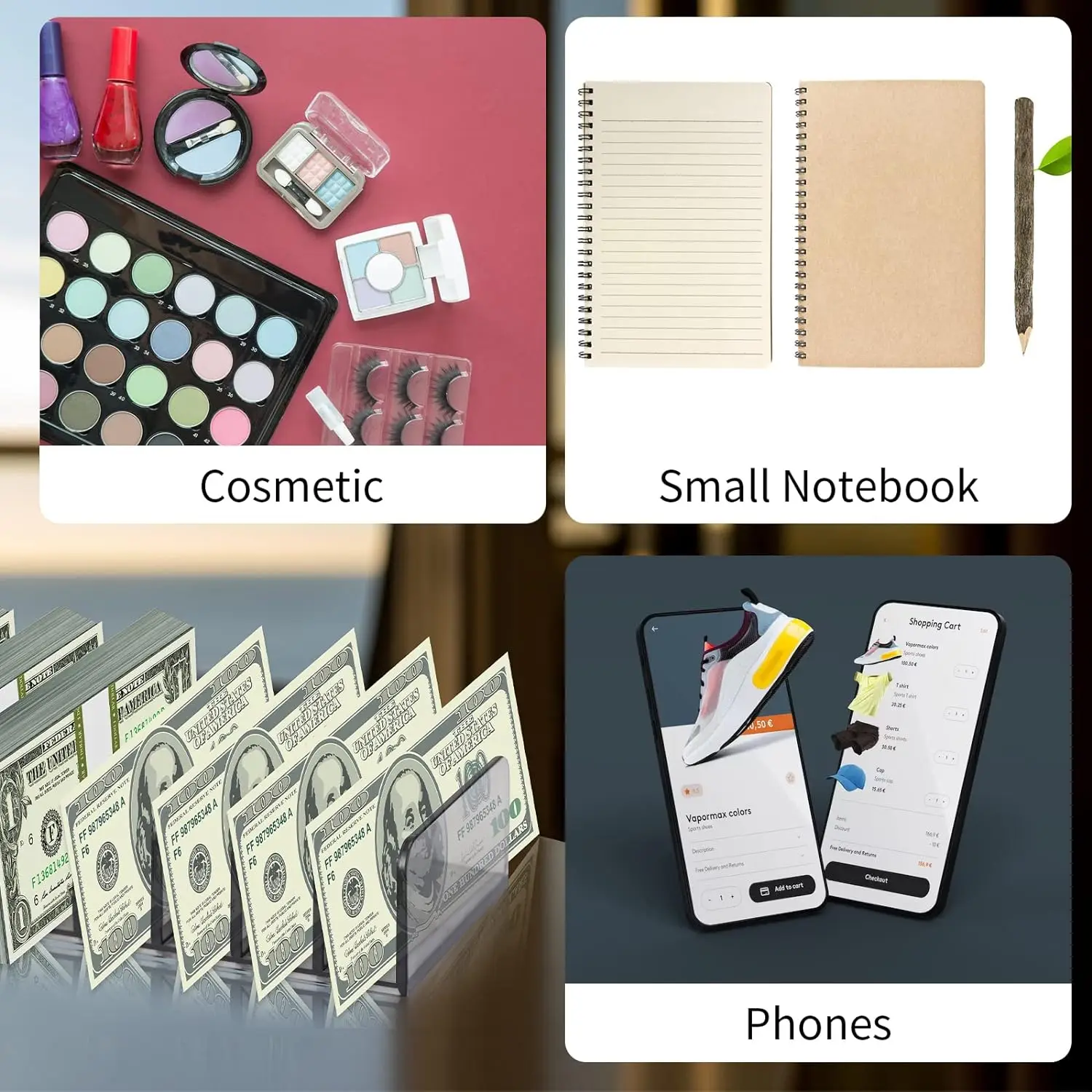 Custom Clear Acrylic 7 Section Divider Cash Trays