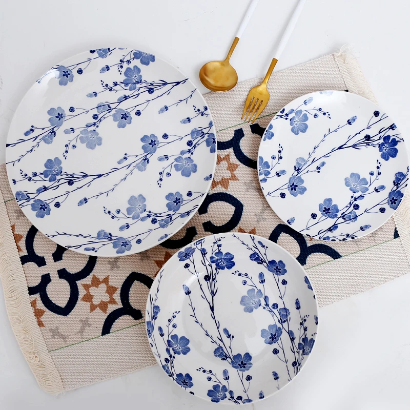 Luxury 18pcs Eco-Friendly Blue Flower Modern Customized Porcelain ...