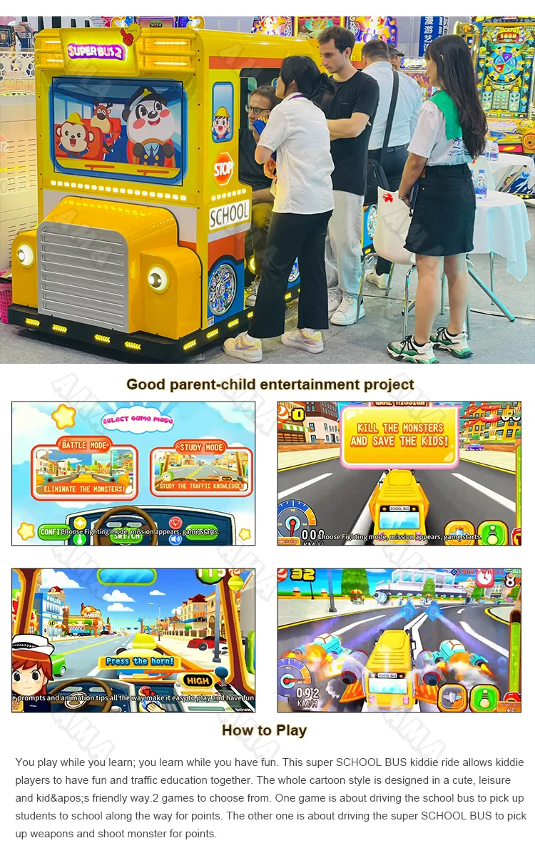 Super School Bus Theme Park Rides Arcade Game Machine Rocking Back and ...