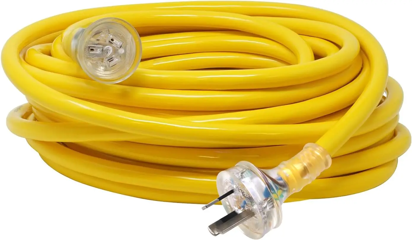 50Ft Heavy Duty Power Extension Cable Yellow 10A Plug & Outlet ...