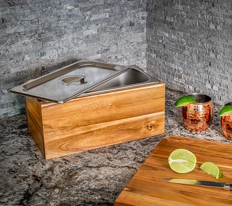 Stainless Steel Insert, Countertop Compost Bin with Lid and Acacia Wood ...