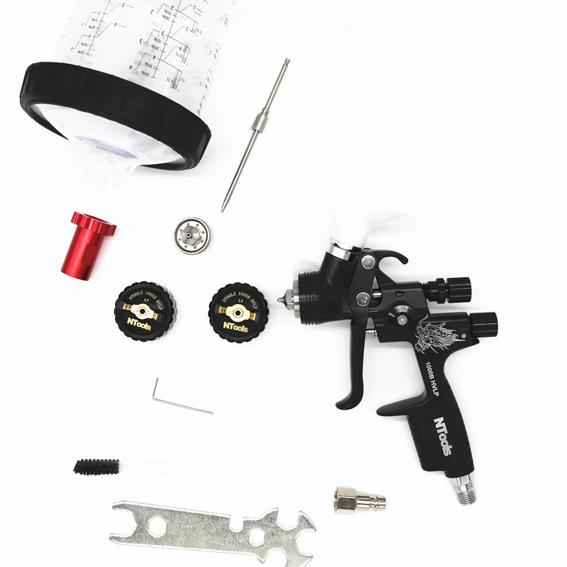 HVLP Spray Gun with Adapter and Mix Tank - 1.3/1.7mm Nozzle