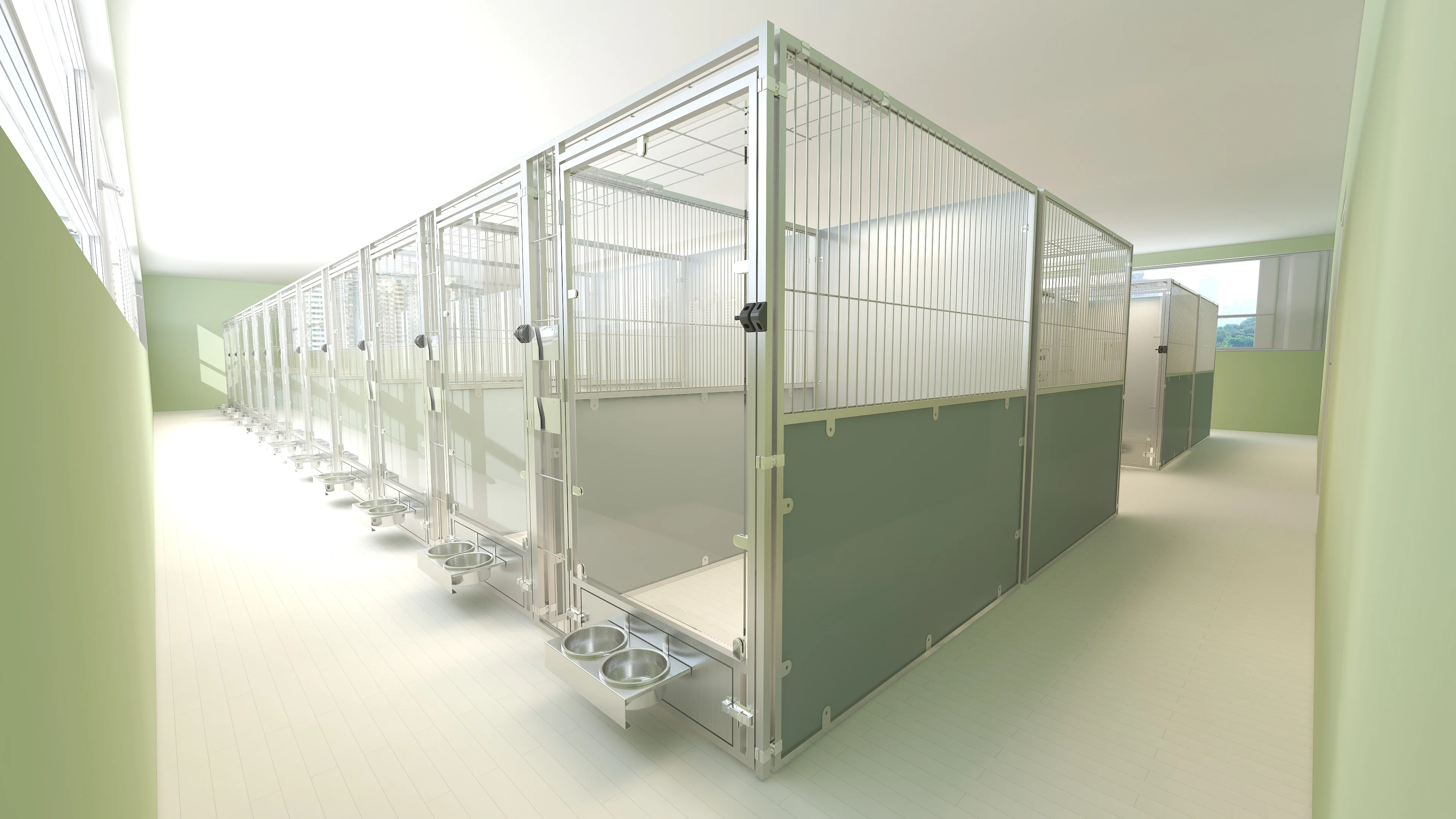 Aeolus Professional Walk-in Kennel System HDPE Stainless Steel Boarding ...