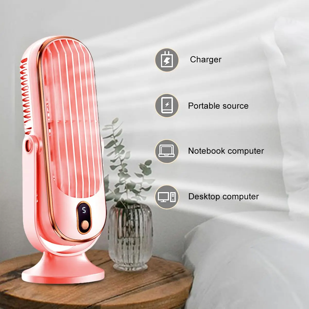 Db Aire Digital Display Table Fan 6.9 In Bladeless Dc Motor Cooling ...