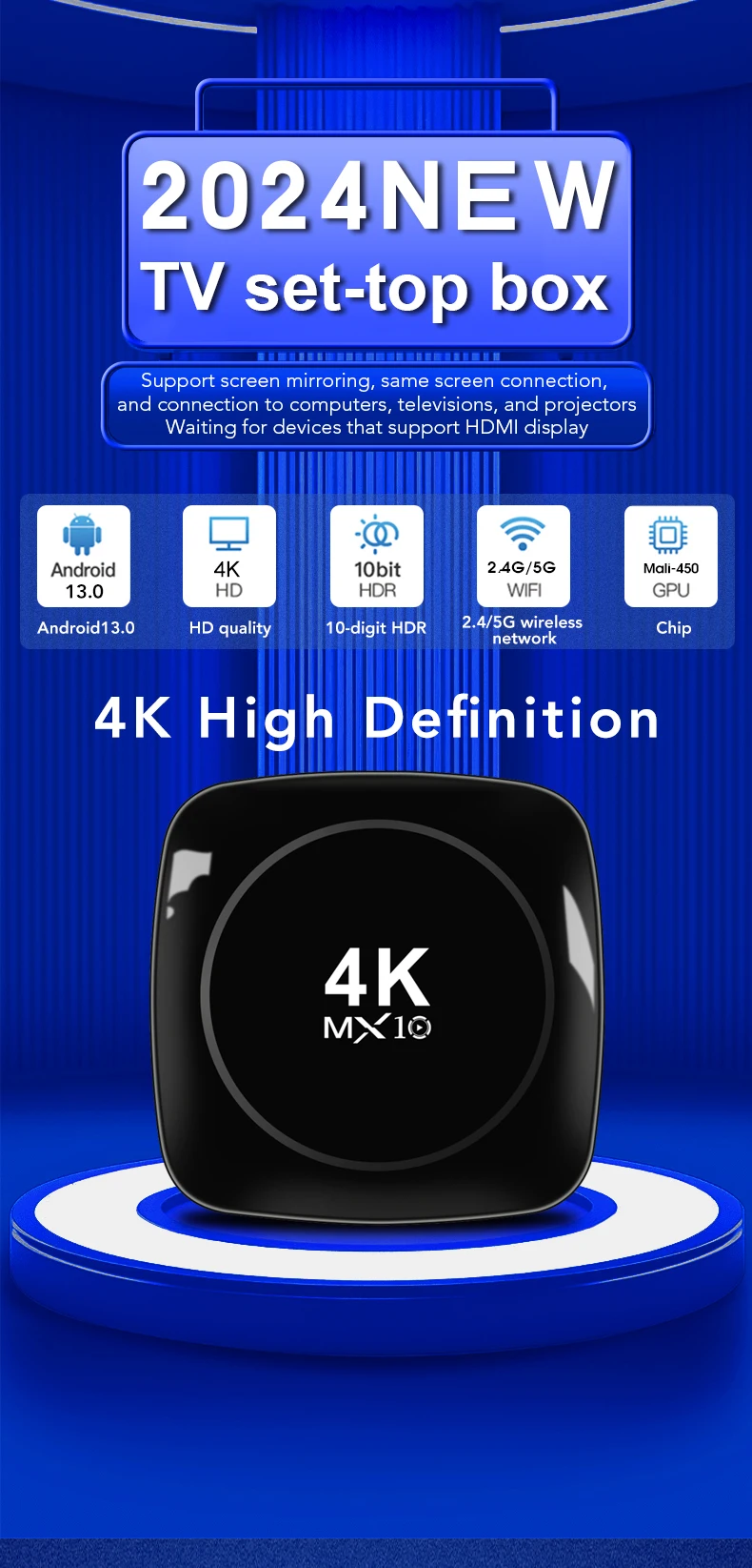 4K Set Top TV Box MX10-4K with Android 13 and 5G Wifi