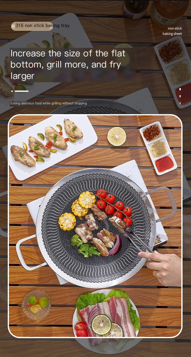 Lightweight Outdoor Cookware 316 Stainless Steel Grill Pan Nonstick ...