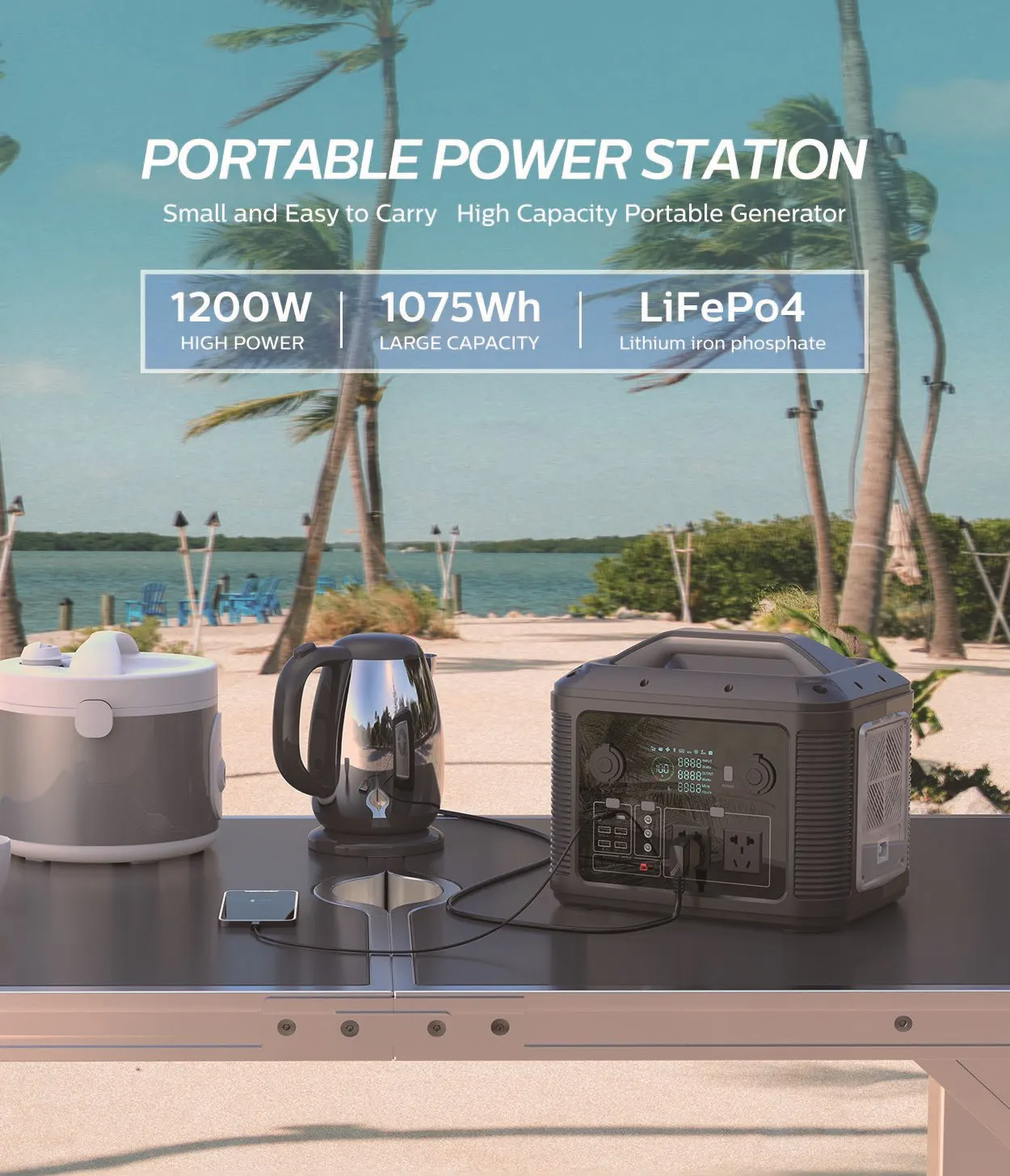 Popower Solar Generator 1000w 1200w 1500w Outdoor Bank Portable Solar Lifepo4 Portable Power ...