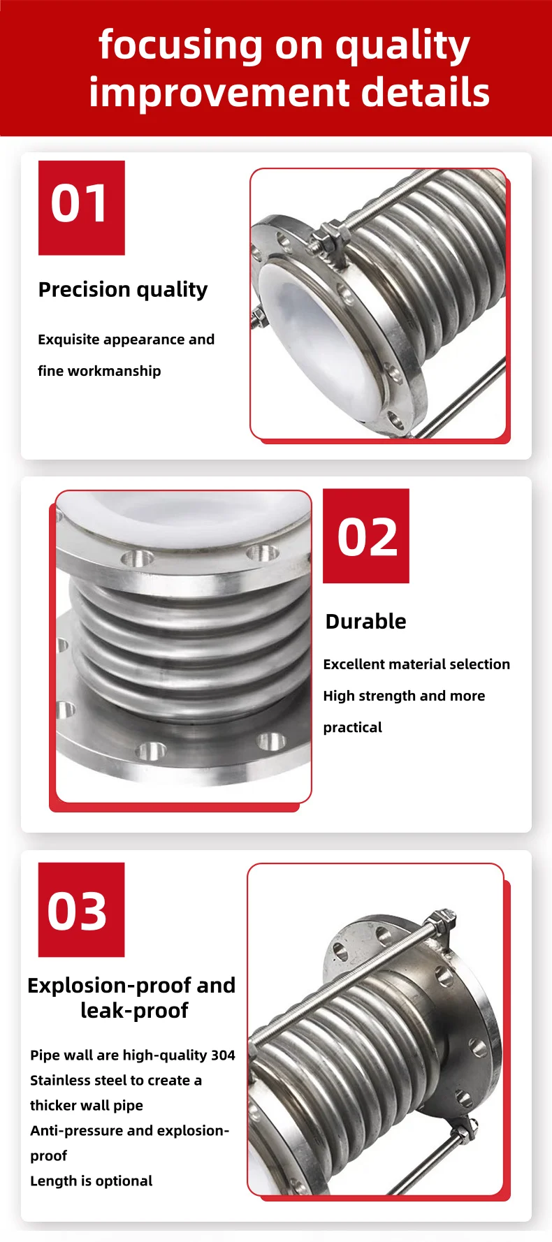 Stainless Steel Flange Connected Axial Metal Compensator Full PTFE ...