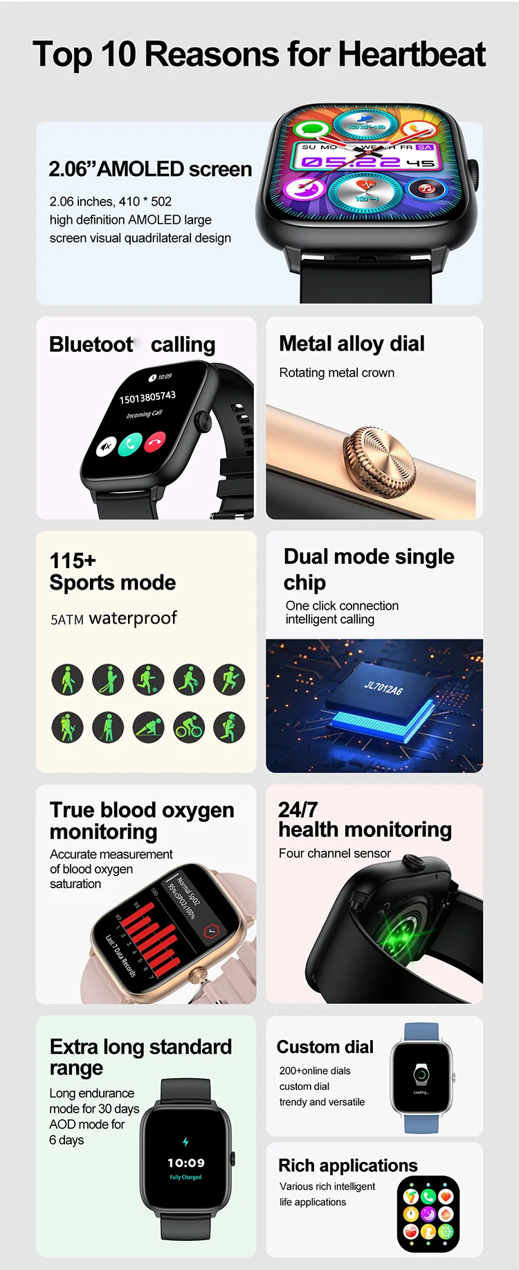 T22 Smart Watch - 2.06 Inch AMOLED HD Screen with 115 Sports Modes