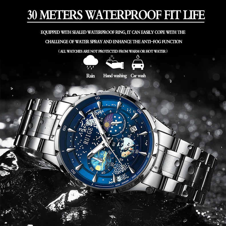 Ruige N3 Men's Original Brand Quartz Watch Waterproof Luminous Starry ...