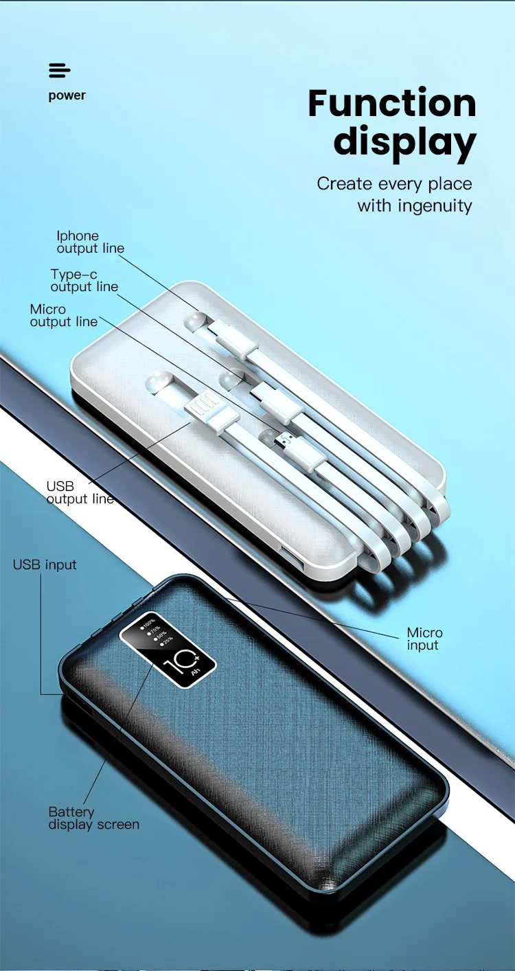 Built In Cable Portable Power Bank 10000mah High Quality Power Banks ...