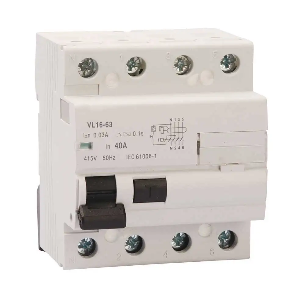 RCCB Residual Current Circuit Breaker 2 Pole 4 Pole 25A 40A 63A 6kA 10kA 2P 4P 30mA 100mA 300mA ...