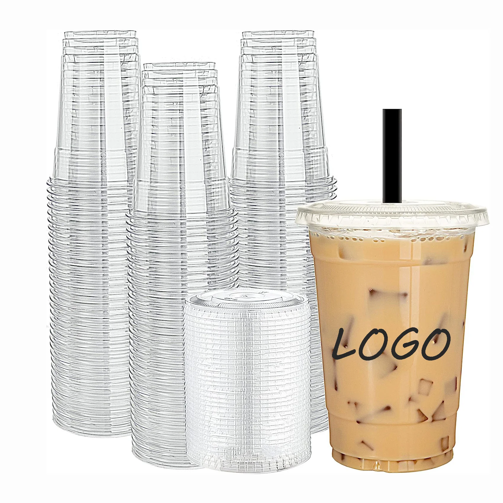 Custom Logo Eco Milk Tea Cups Pack Portable Plastic Cups Transparent ...