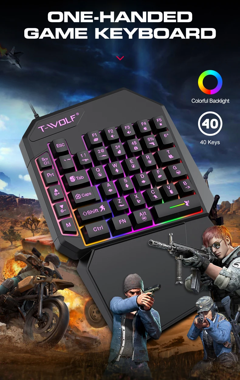 TWOLF TF900 Wired Gaming Keyboard and Mouse Combo with 3-Color ...