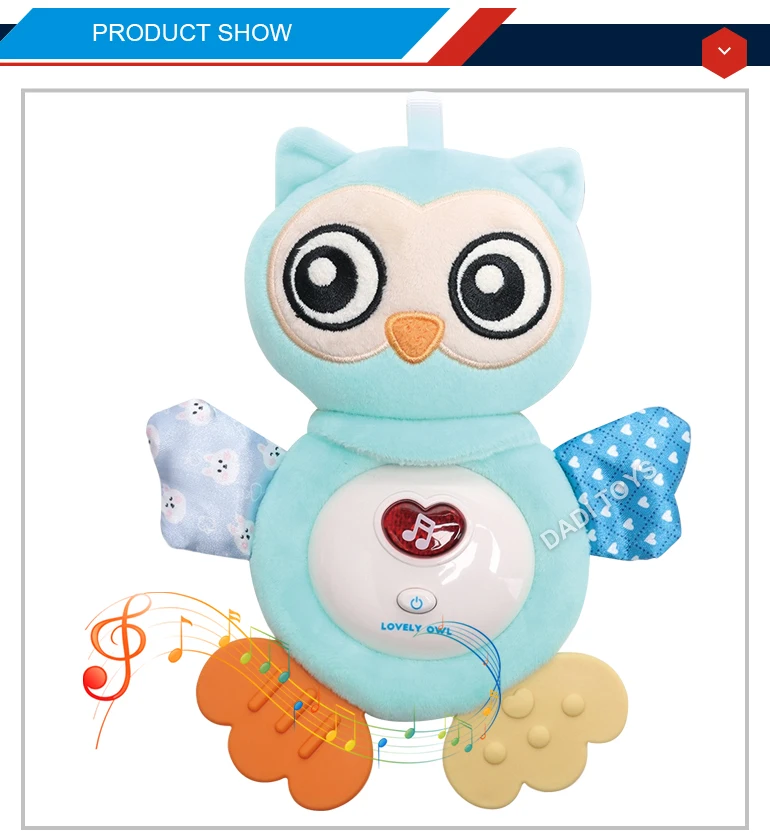 Cute Cartoon Owl Teether Baby Sleeping Toy Set With Light And Music ...