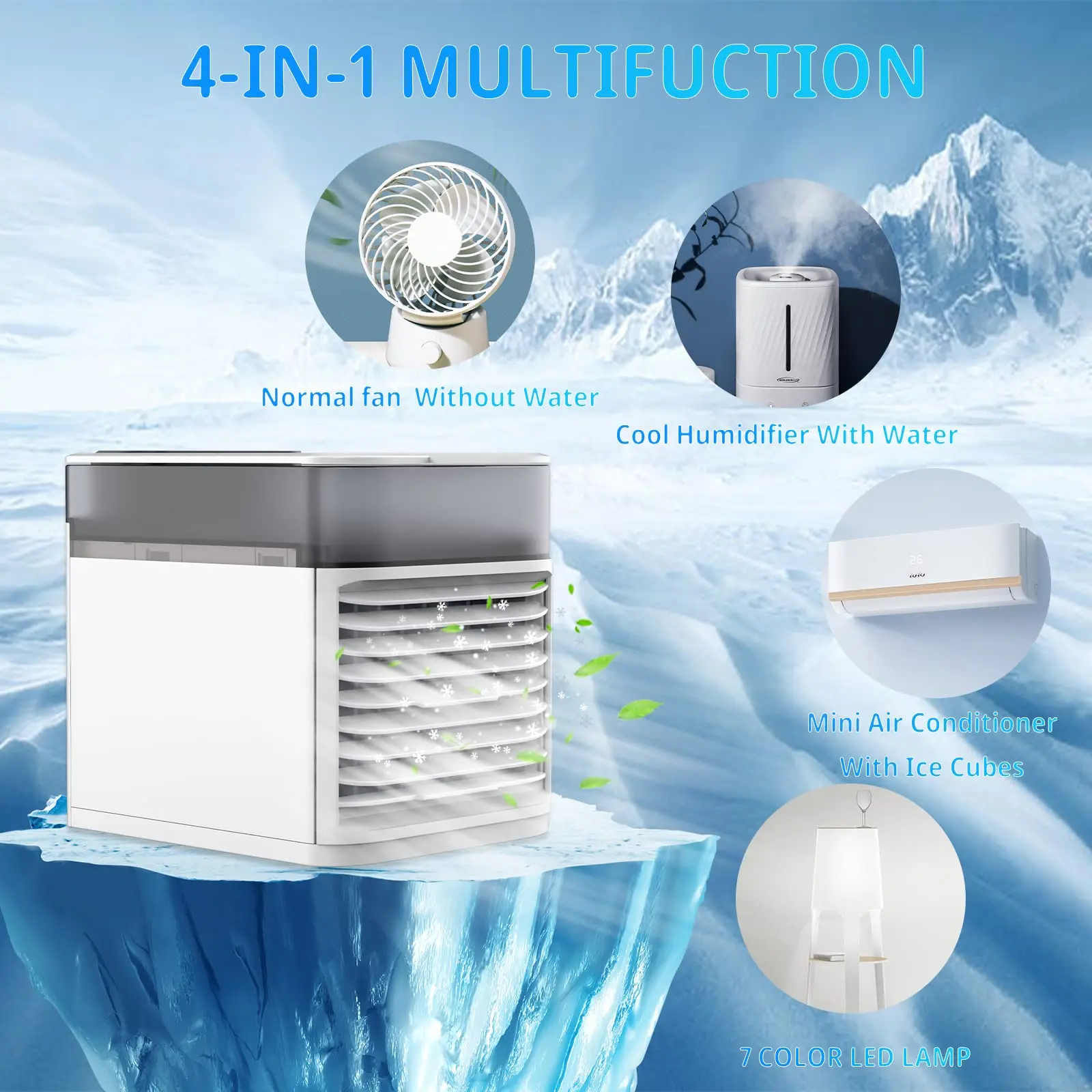 Portable Mini Evaporative Air Cooler Conditioner 7 Colors Led Light ...
