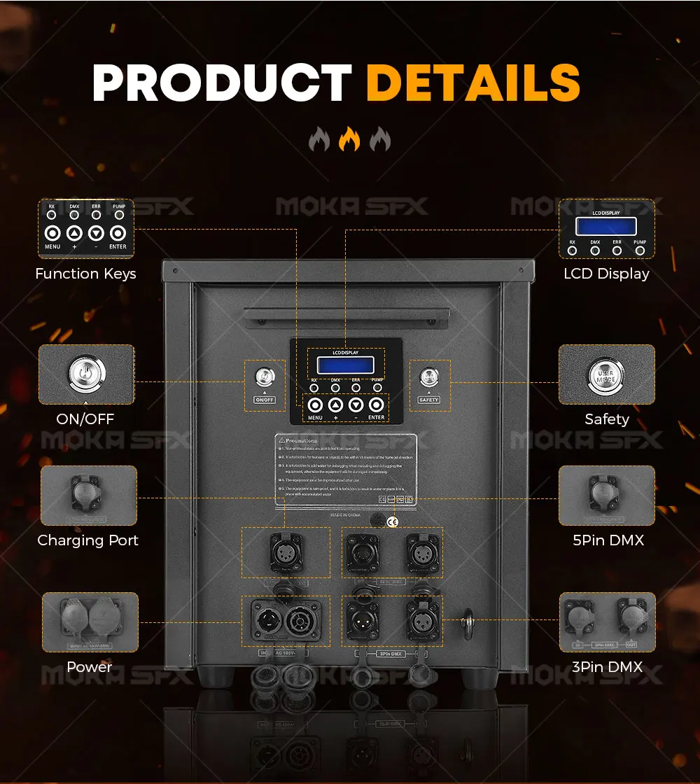 MOKA SFX Moving Head Flame Fire Machine - 180 Angles Flame Thrower