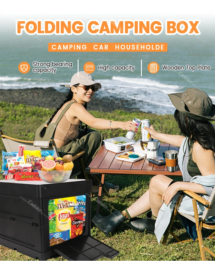 Foldable Plastic Storage Bin With Wooden Lid Foldable And Stackable ...