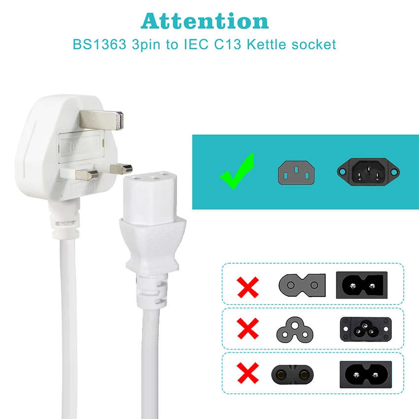 定制英国3叉BS 1363标准英国电源线IEC 320 C13插头适配器白色交流电缆| Alibaba.com