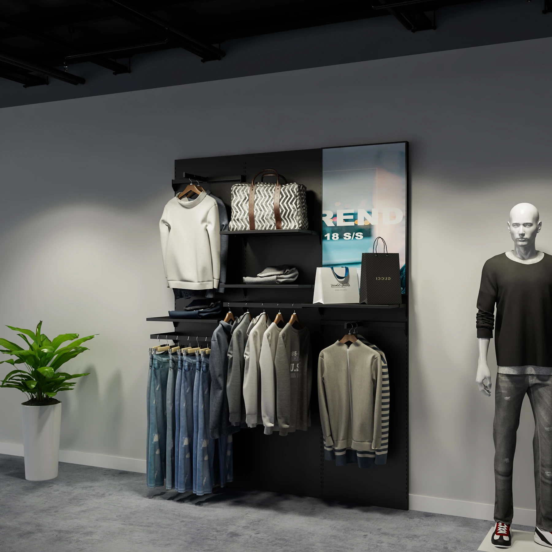 Commercial Wooden Wall Mounted Garment Display Shelves Men's Clothes ...