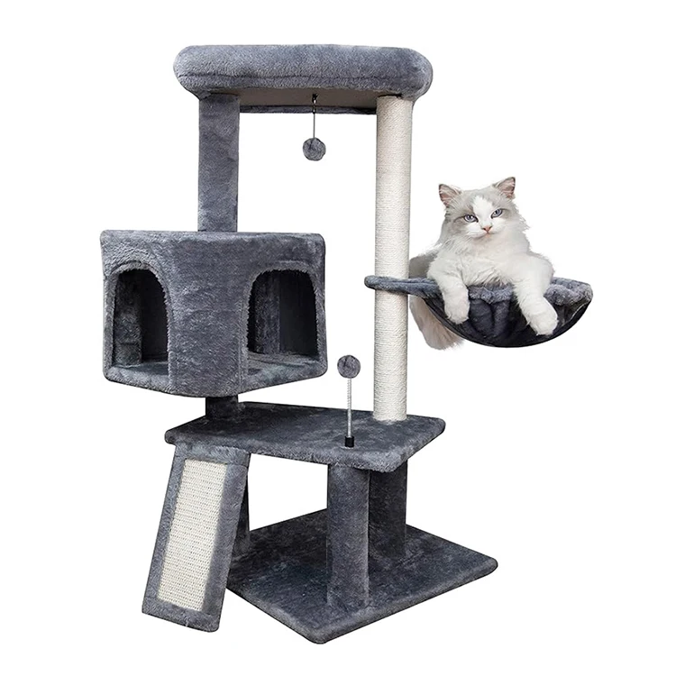 2024 Modern Simple Black Plush Cat Tree Activity Climbing Tree House ...