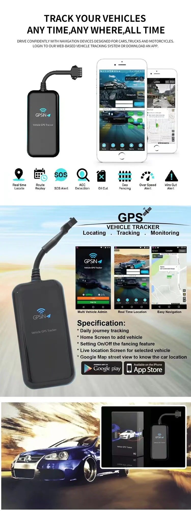M2 Vehicle Tracker 2g Remote Cut Off Engine Gps Tracking System Acc ...