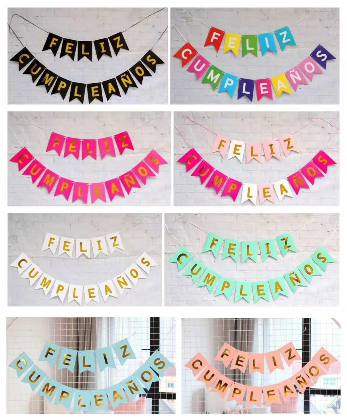 Hot Stamping Spanish Happy Birthday Banner Letter Flag Hanging Fishtail ...