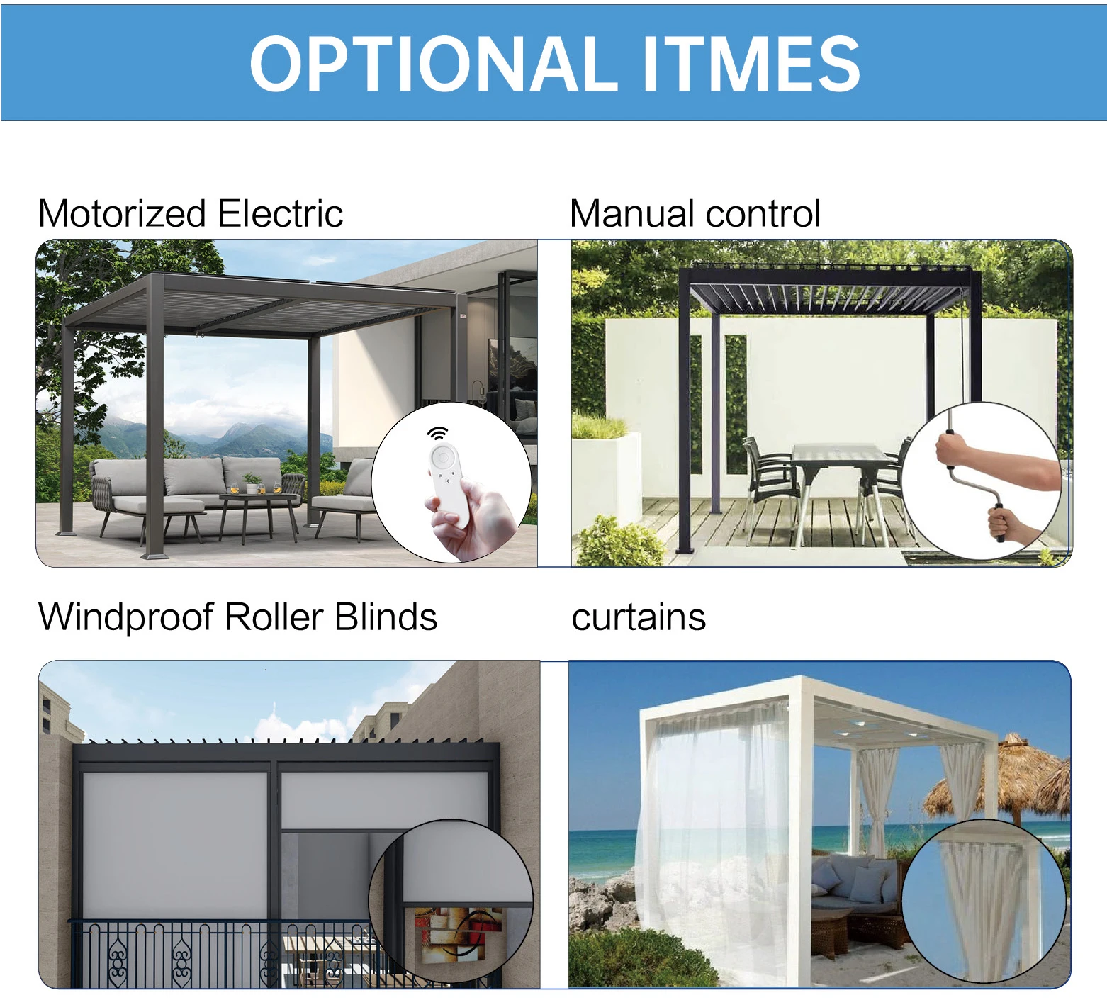Waterproof Aluminum Louvered Roof Pergola - 3X3M to 6X4M, OEM