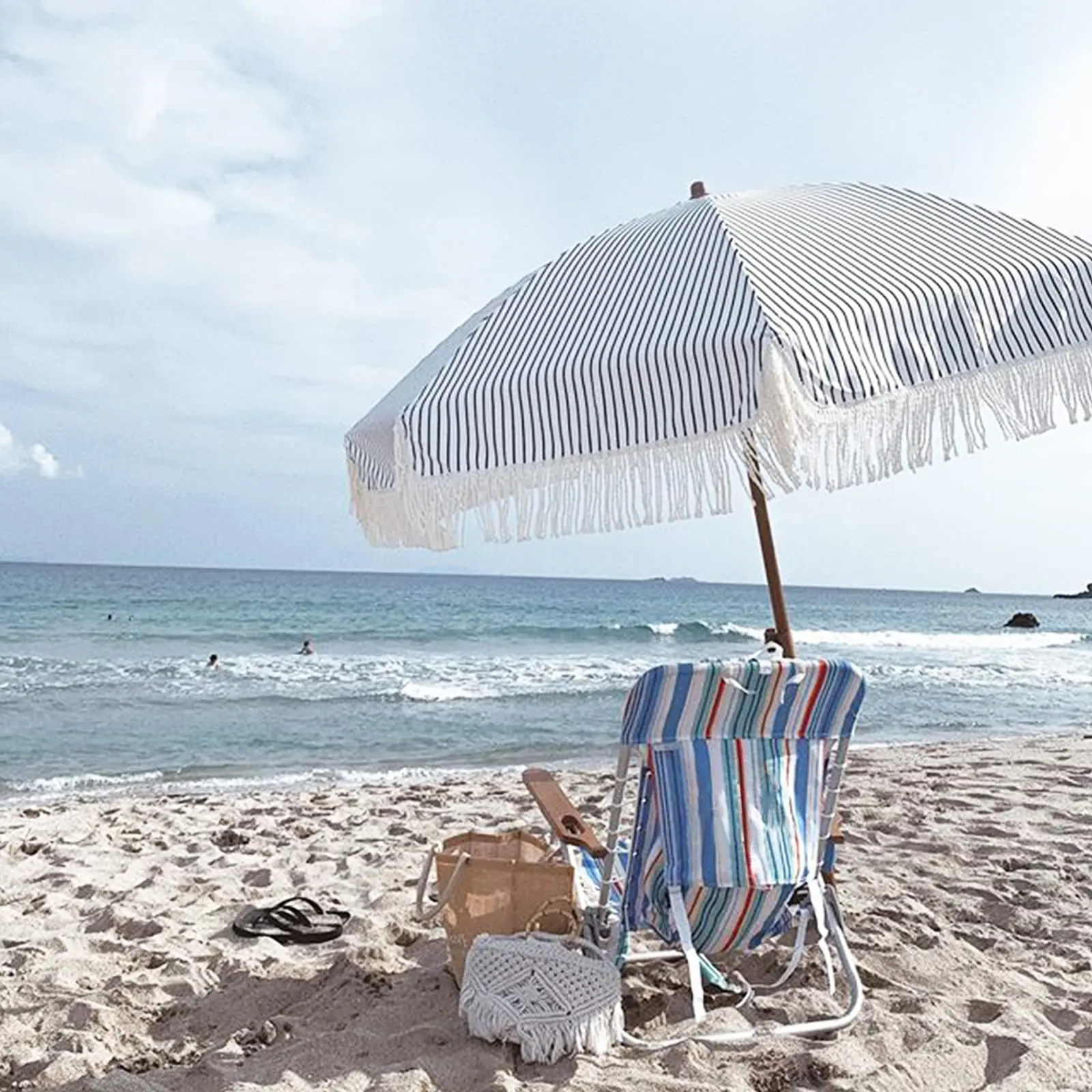 Outdoor Portable Luxury Fringed Sea Beach Parasol Premium UV Protection ...