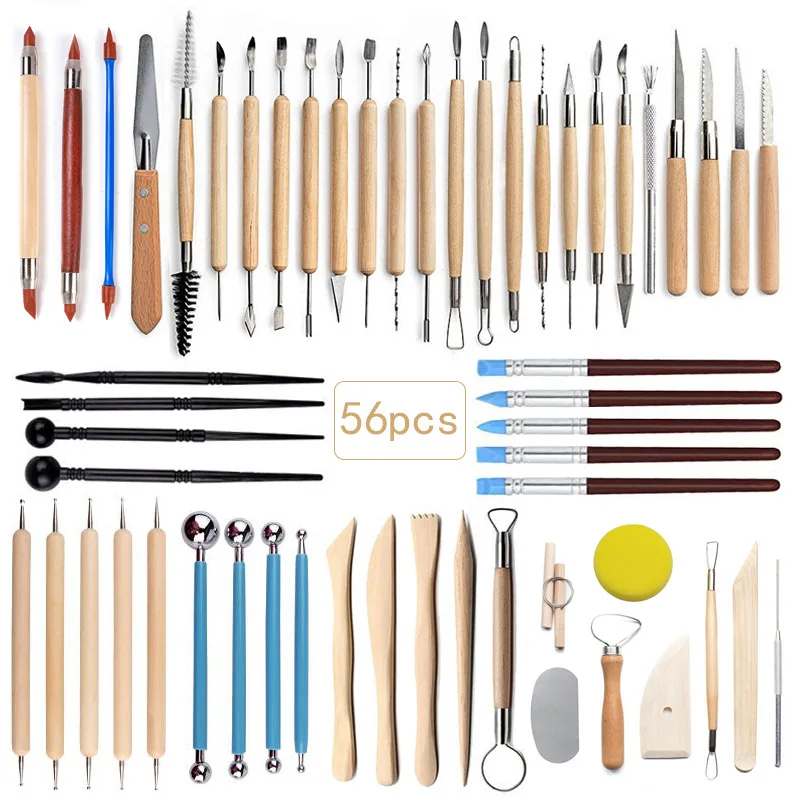 56pcs Craft Tool Set Different Styles Sculpture Clay Pottery Tools Clay ...